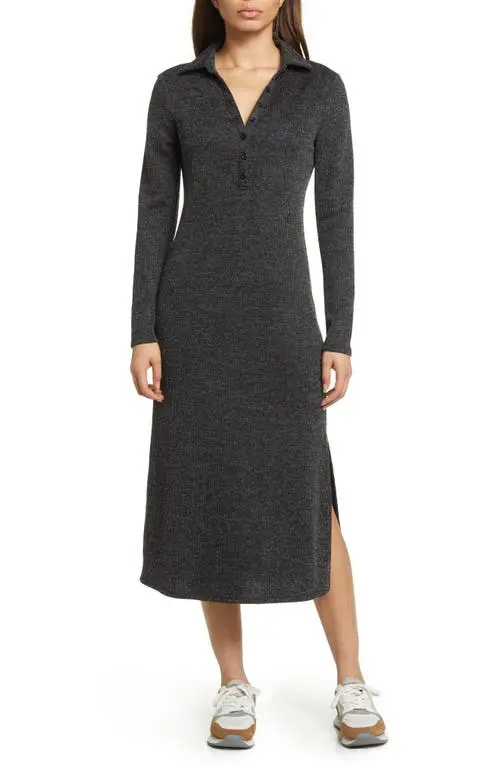 Caslon Long Sleeve Rib Maxi Dress - Grey Charcoal