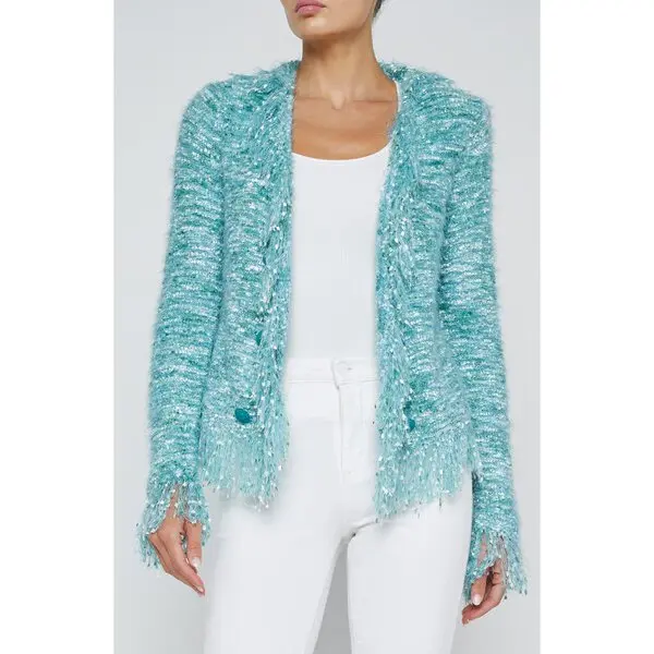 L'Agence Knit Textured Cardigan - Jade Multi