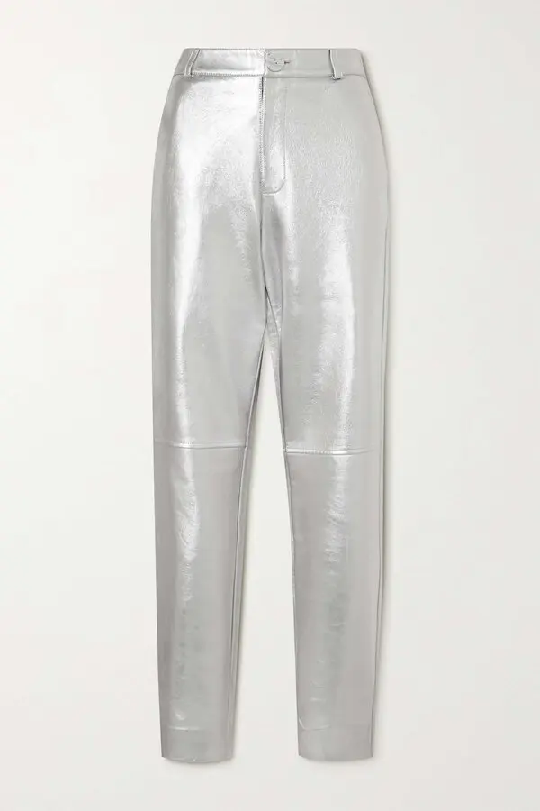 Bouguessa Charlotte Metallic Leather Straight-leg Pants
