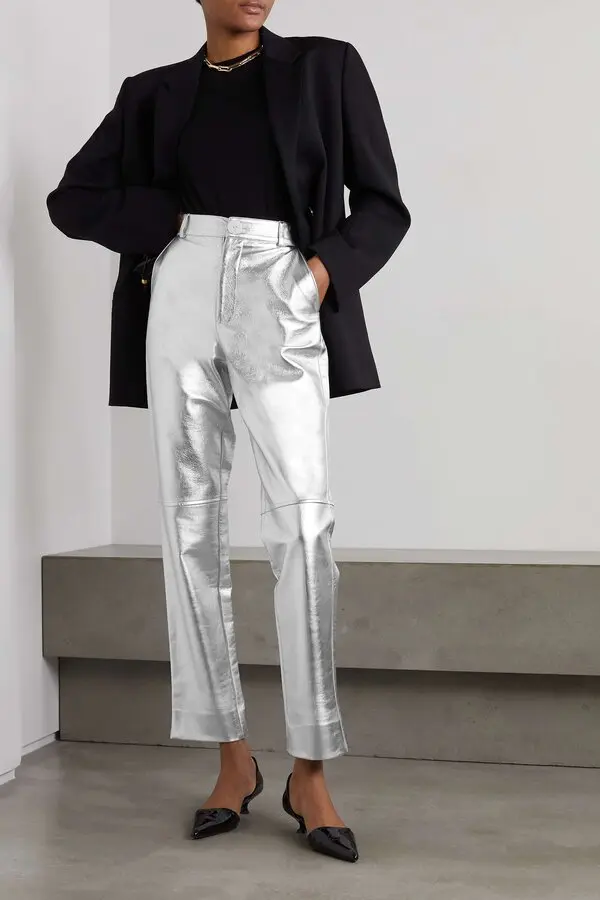 Bouguessa Charlotte Metallic Leather Straight-leg Pants