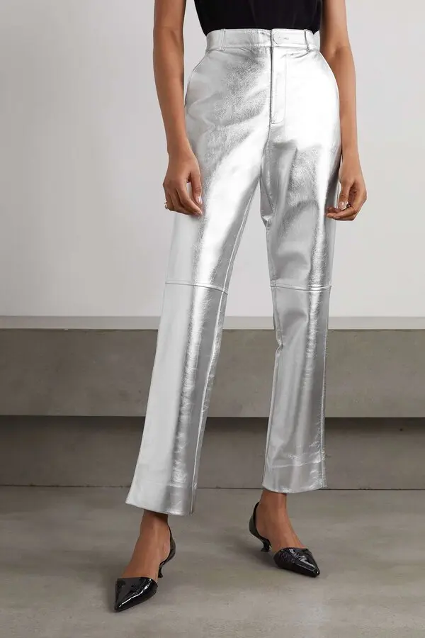 Bouguessa Charlotte Metallic Leather Straight-leg Pants