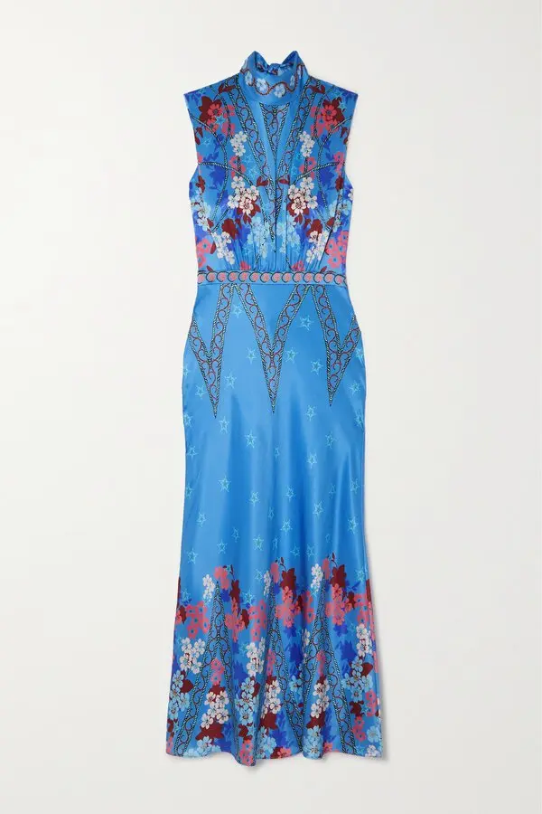Saloni Fleur Printed Silk-satin Midi Dress