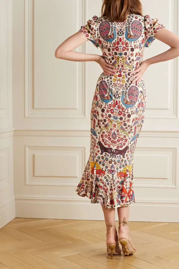 Rhode Lulani Printed Crepe De Chine Midi Dress - Ivory | Editorialist