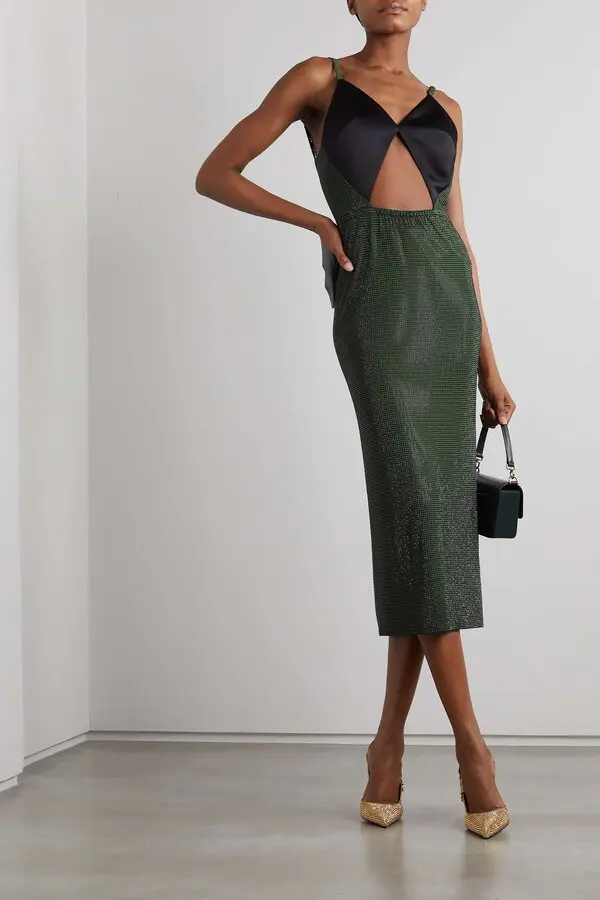 Christopher Kane The Bombshell Cutout Crystal-Embellished Stretch-Jersey  And Satin Midi Dress In Green - 60% Off | Editorialist