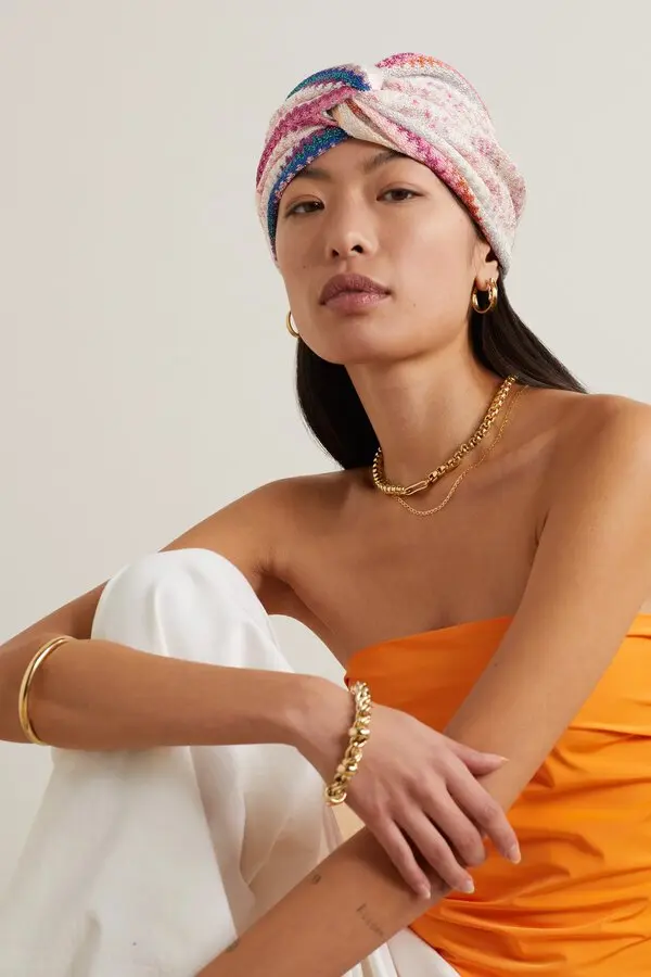 Missoni Twisted Striped Metallic Crochet-Knit Headband In 