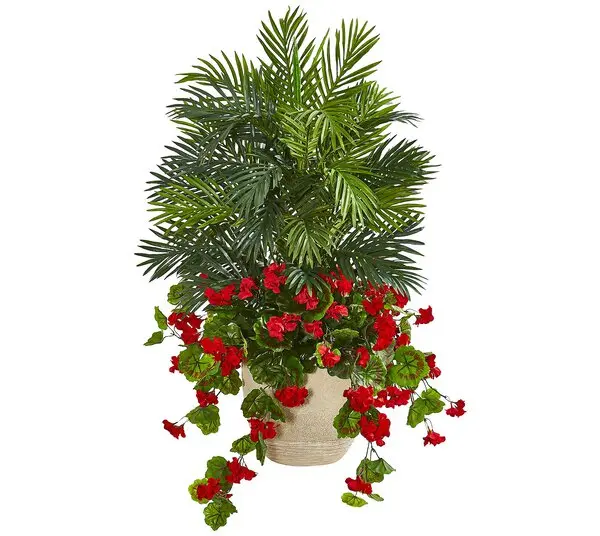 NEARLY NATURAL 3.5' Geranium & Areca Palm Artificial Plant Early Natural - One-color
