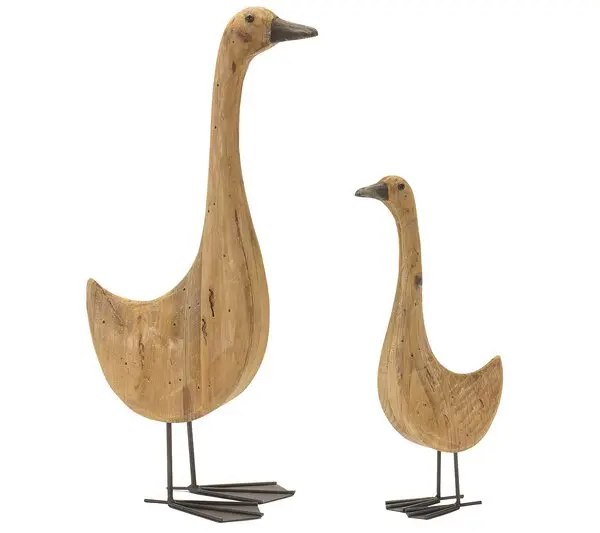 MELROSE Wooden Goose Figurines W/ Metal Accents - One-color