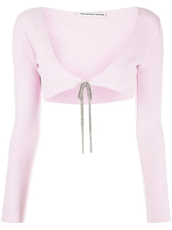 Alexander Wang Cropped Cardigan With Crystal Tie - Pink