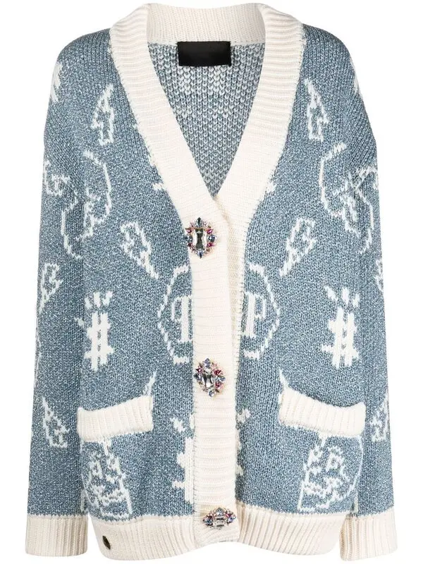 Philipp Plein Intarsia-knit Logo Cardigan