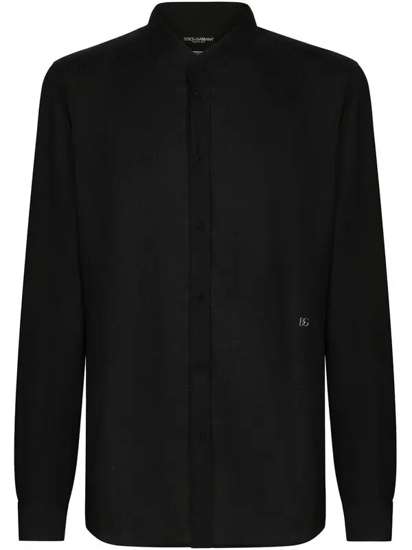 Dolce & Gabbana Martini-fit Logo-tag Linen Shirt - Black