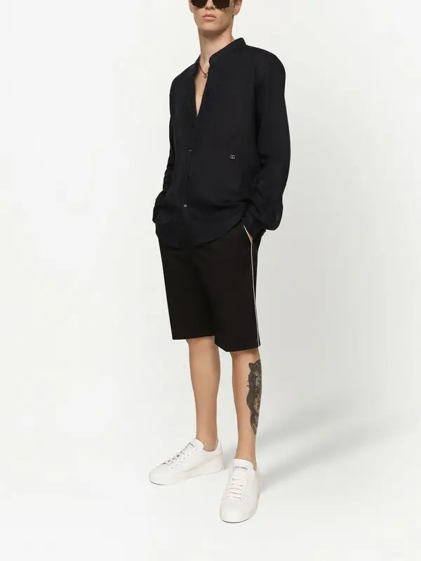 Dolce & Gabbana Martini-fit Logo-tag Linen Shirt - Black