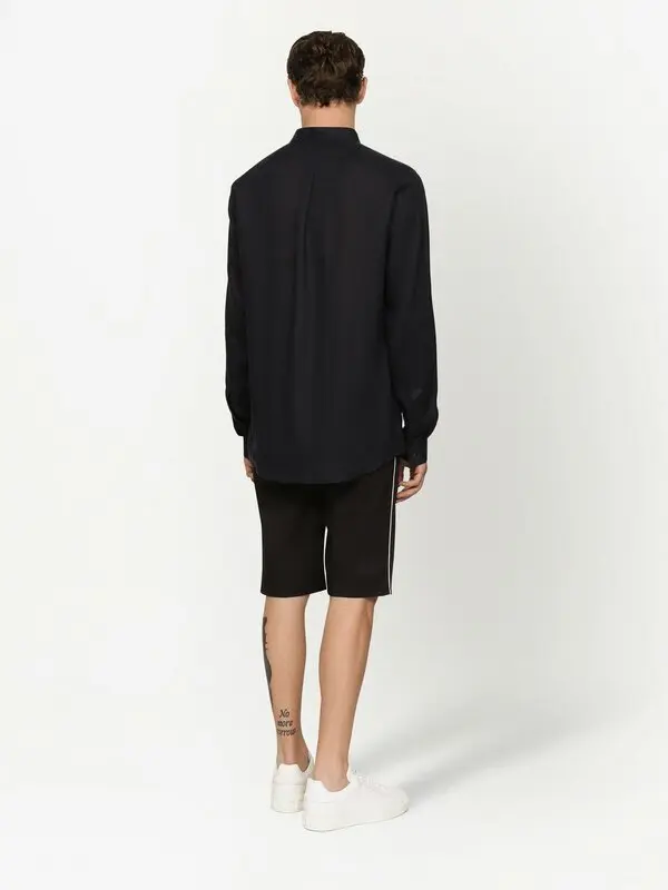 Dolce & Gabbana Martini-fit Logo-tag Linen Shirt - Black