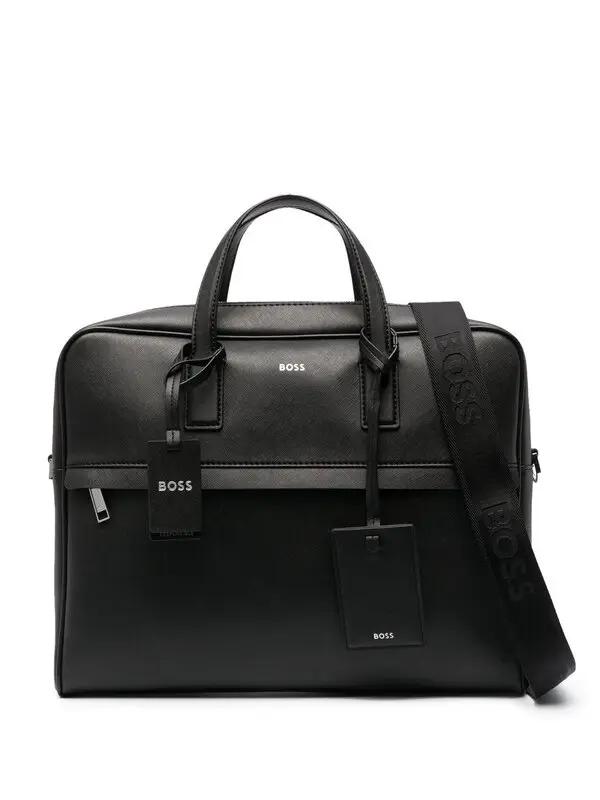 BOSS Logo-stamp Leather Laptop Bag - Black