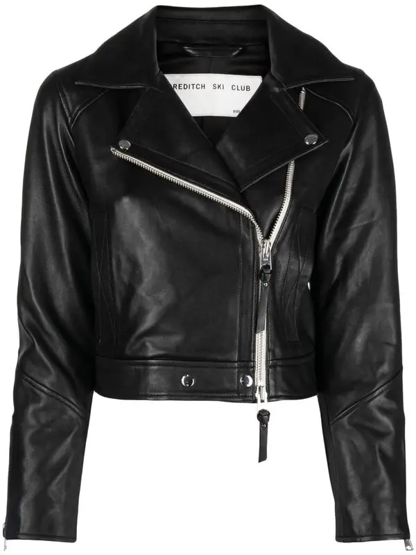 SHOREDITCH SKI CLUB Vyner Cropped Biker Jacket - Black
