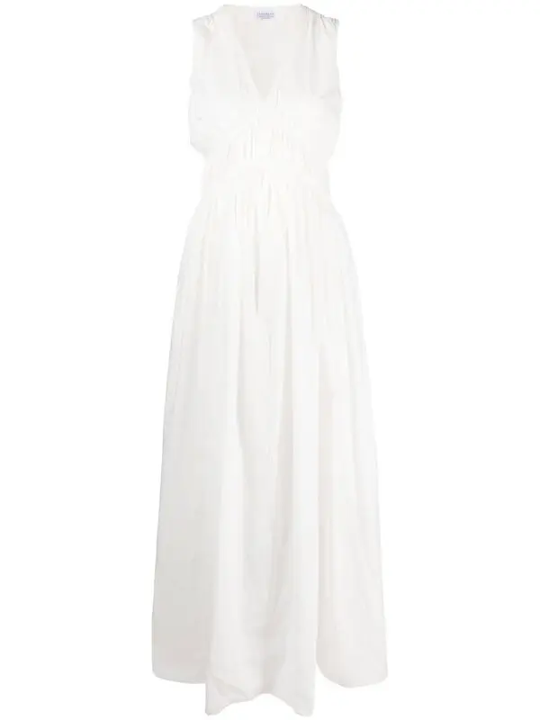 Brunello Cucinelli Sleeveless Gown With Ruched Detailing - White
