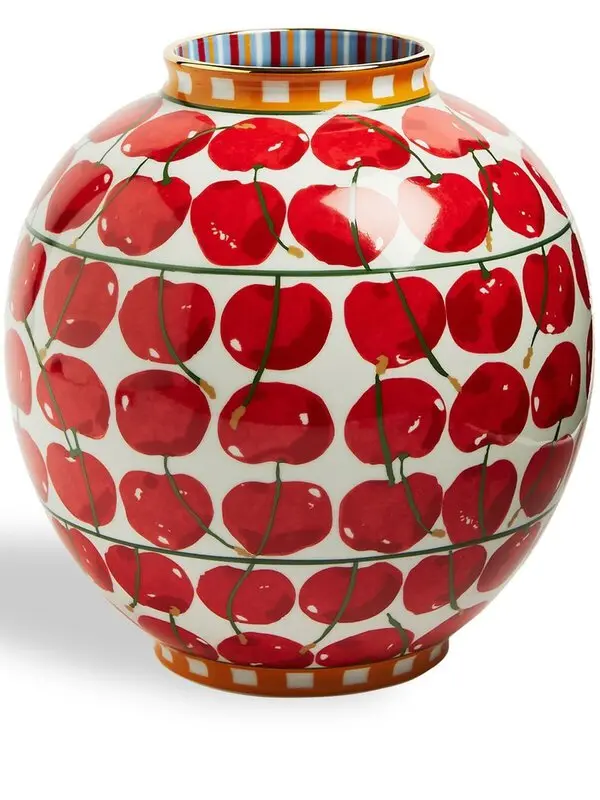 La DoubleJ Bubble Cherries Avorio-print Vase - Red