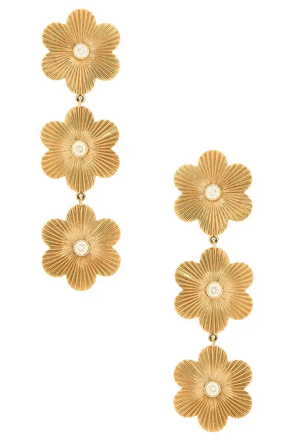 Siena Jewelry Flower Drop Earrings - 14k Yellow Gold & Diamond