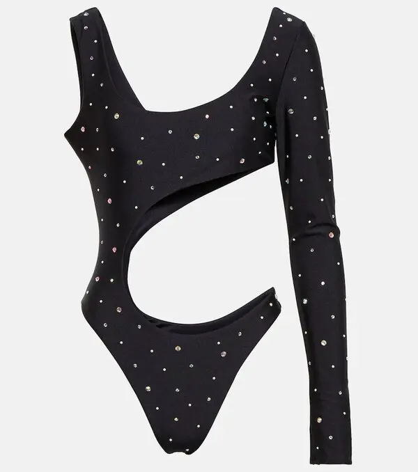 Alessandra Rich Embellished Cutout Swimsuit - Black
