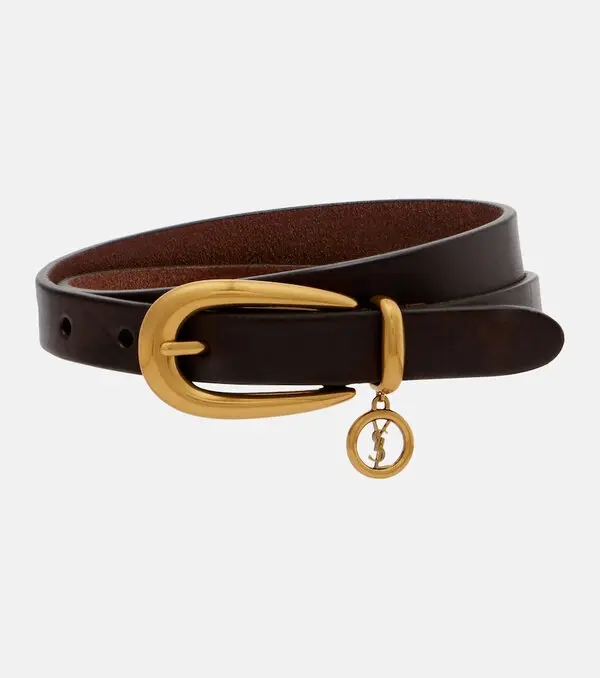 Saint Laurent Cassandre Leather Belt - Brown