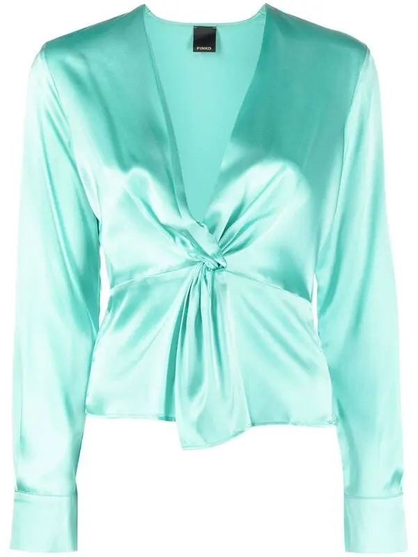 Pinko Twist-detail Silk Blouse - Green