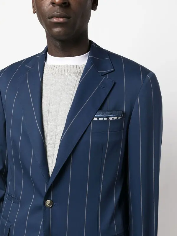 Brunello Cucinelli Pinstripe-print Single-breasted Blazer - Blue