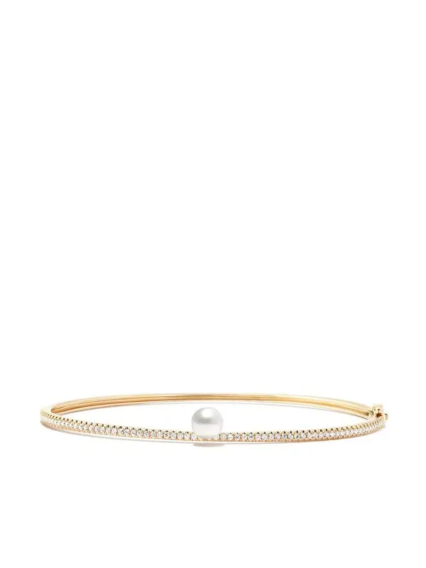 Mizuki 14kt Yellow Diamond And Pearl Bangle