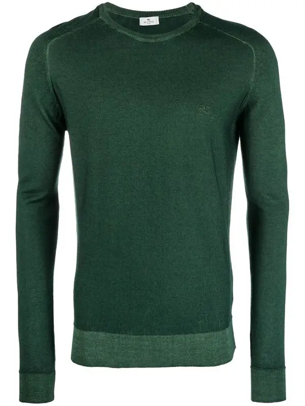 Etro Embroidered-logo Crew-neck Jumper - Green
