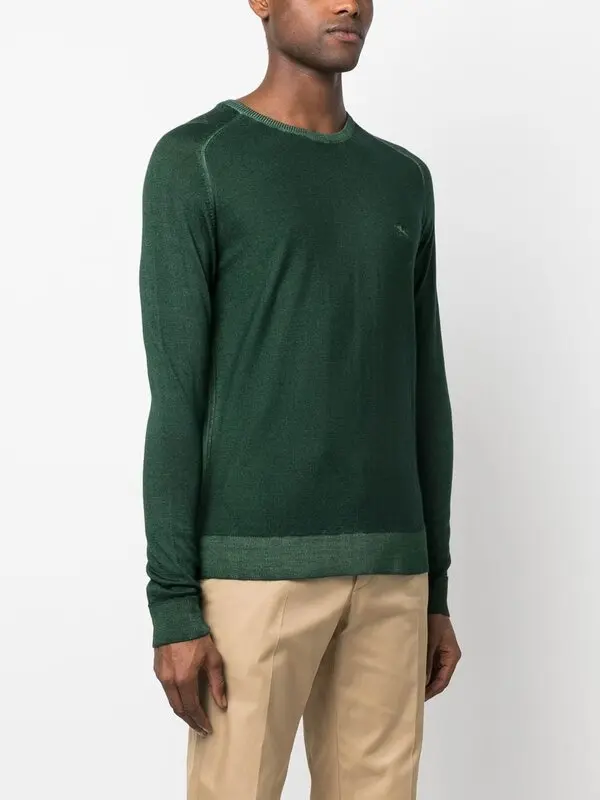 Etro Embroidered-logo Crew-neck Jumper - Green