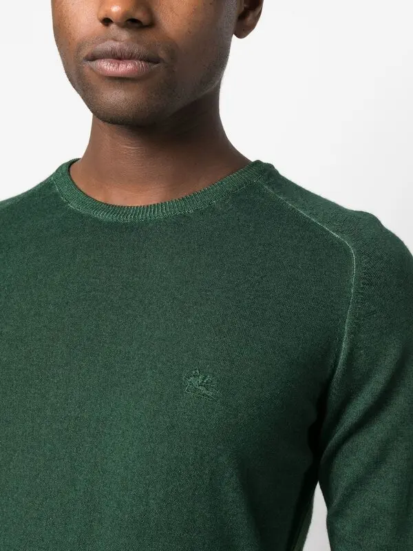Etro Embroidered-logo Crew-neck Jumper - Green