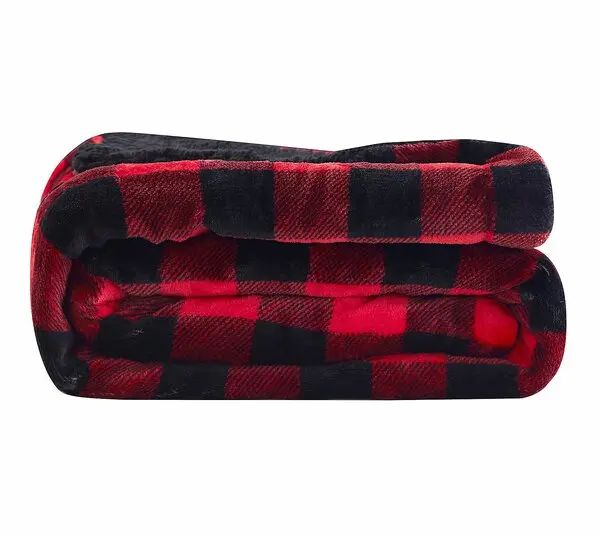 HOMEROOTS Buffalo Red Black Reversible Velvet & Sherpa Throw - One-color