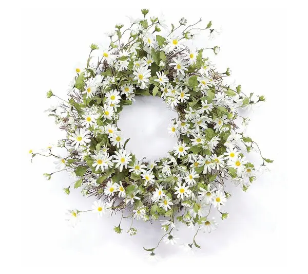 MELROSE White Daisy Floral Twig Wreath 23'd