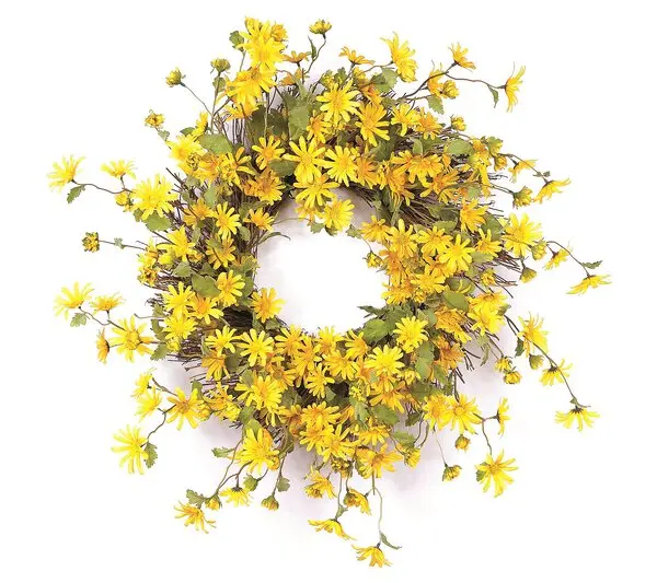 MELROSE Yellow Daisy Floral Twig Wreath 23'd - One-color