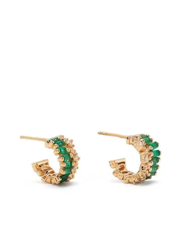 SUZANNE KALAN 18kt Yellow Emerald And Diamond Mini Earrings - Gold