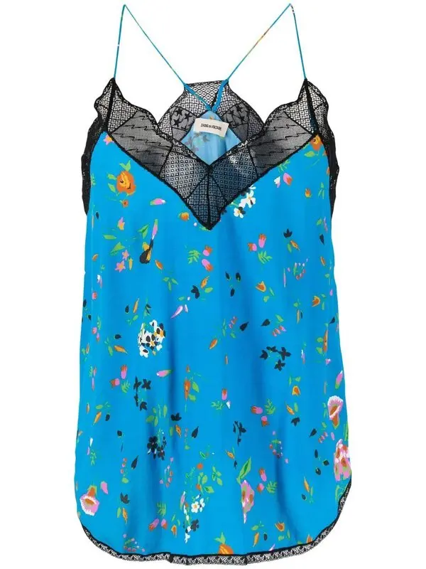 Zadig&Voltaire Christy Floral-print Lace-trimmed Camisole - Blue