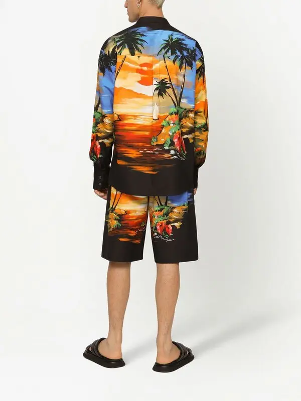 Dolce & Gabbana Sunset-print Collarless Shirt - Black