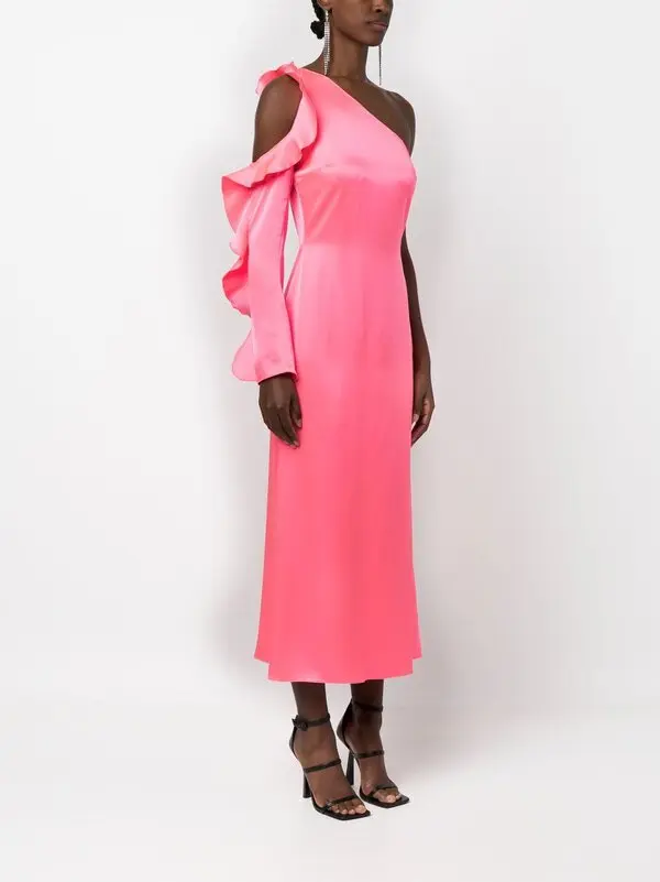 David Koma Asymmetric Ruffle-Trim Satin Dress - Pink - 63% Off |  Editorialist