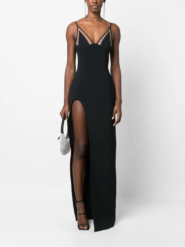 David Koma V-neck Cady Gown - Black