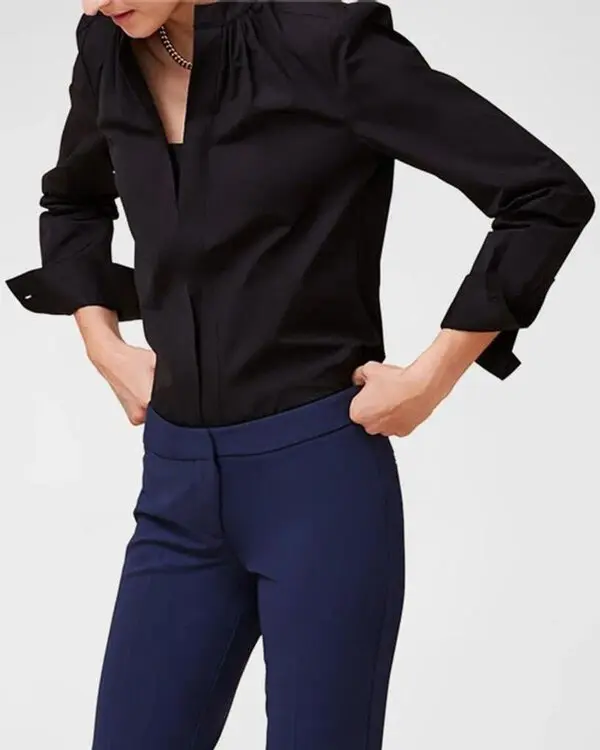 CALLAS MILANO Olympia Ruched Cotton Blouse - Black