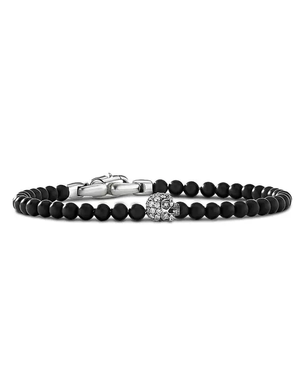 David Yurman Memento Mori Onyx & Diamond Skull Bead Bracelet - Black/silver