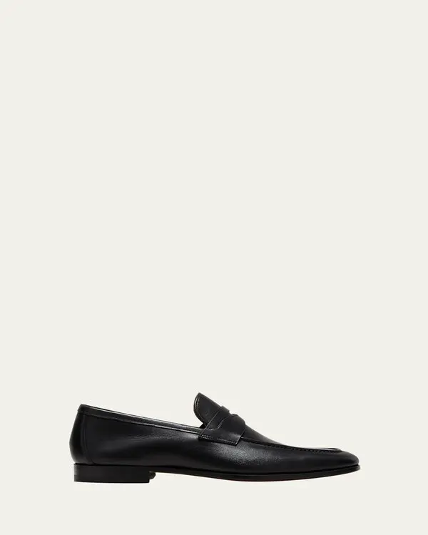 Magnanni Sasso Leather Penny Loafers - Black