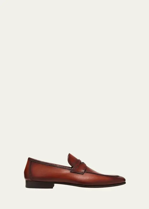 Magnanni Sasso Leather Penny Loafers - Black