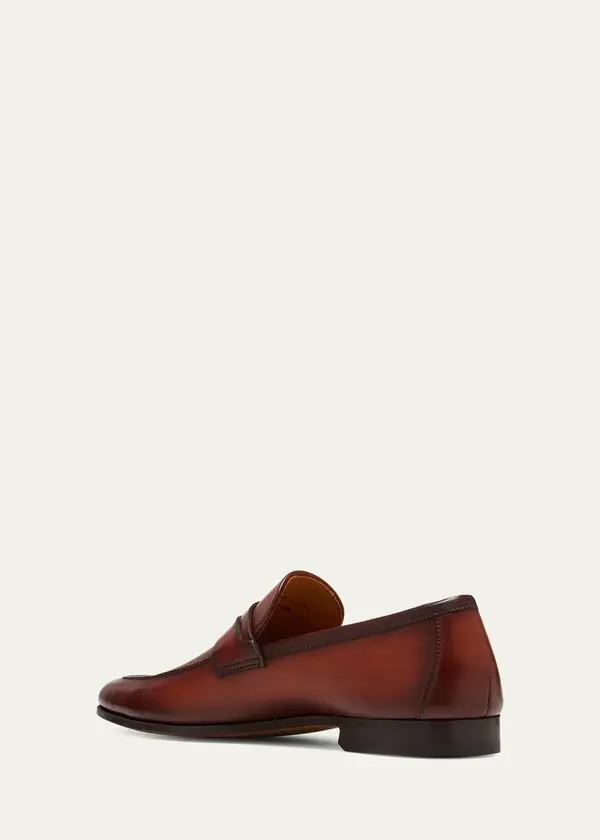 Magnanni Sasso Leather Penny Loafers - Black
