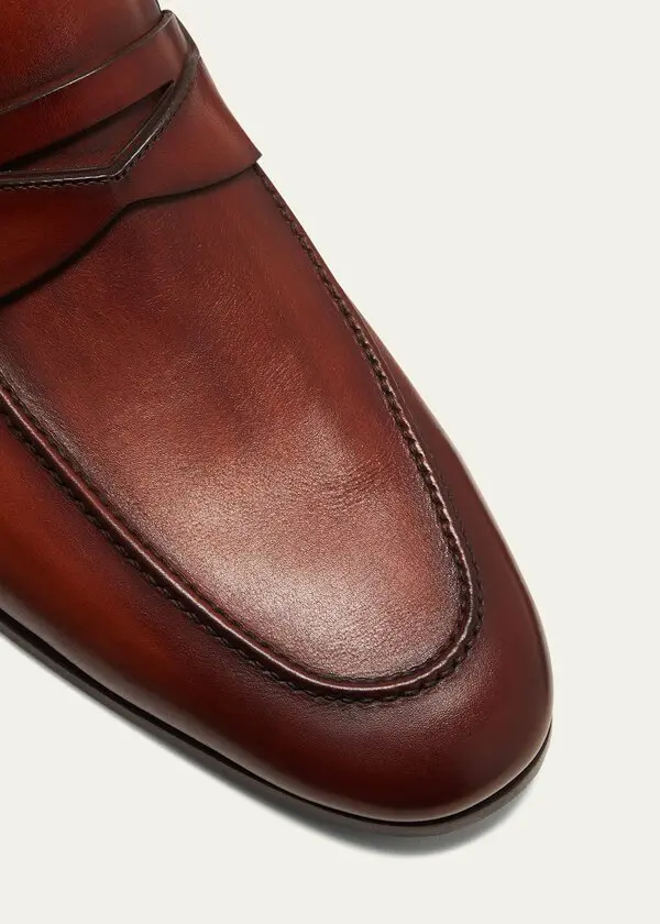 Magnanni Sasso Leather Penny Loafers - Black