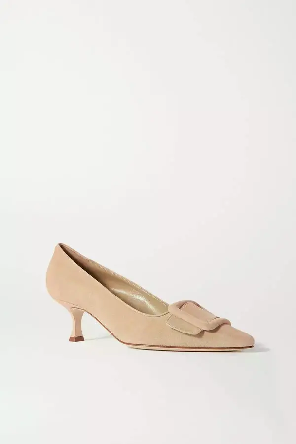 Manolo Blahnik Maysale 50 Buckled Suede Pumps - Neutrals