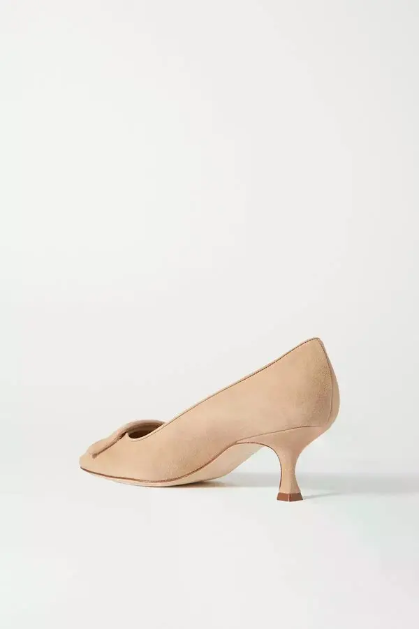 Manolo Blahnik Maysale 50 Buckled Suede Pumps - Neutrals