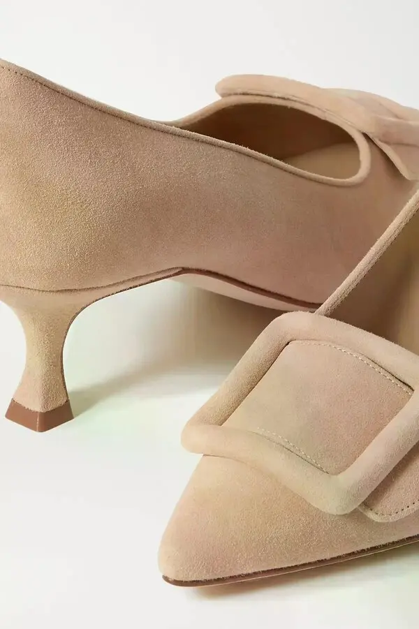 Manolo Blahnik Maysale 50 Buckled Suede Pumps - Neutrals