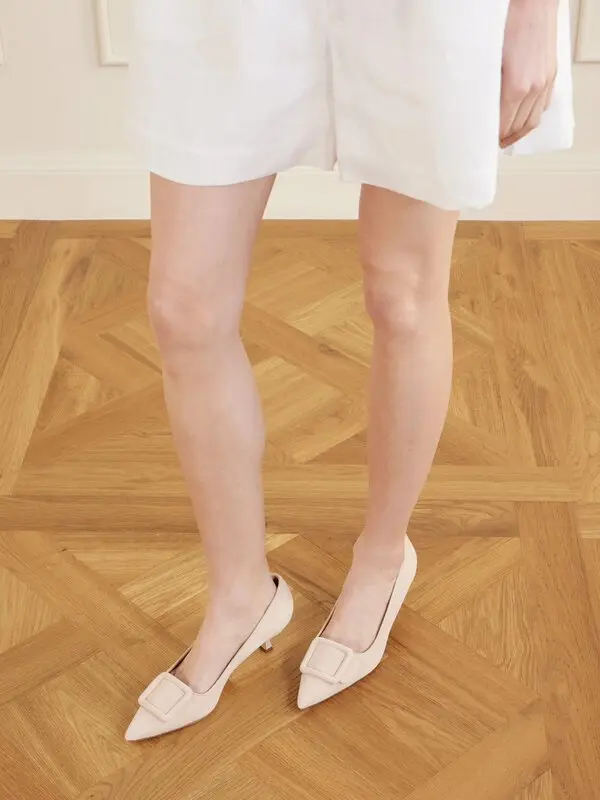 Manolo Blahnik Maysale 50 Buckled Suede Pumps - Neutrals