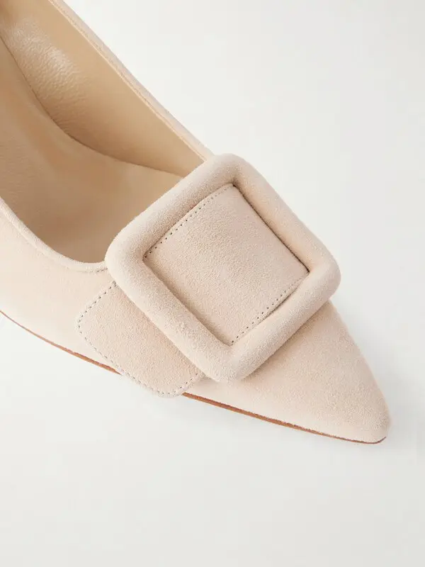 Manolo Blahnik Maysale 50 Buckled Suede Pumps - Neutrals