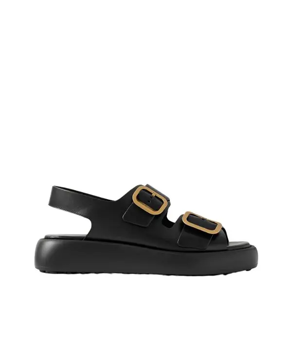 TOD'S Gomma Buckled Leather Platform Sandals - Black