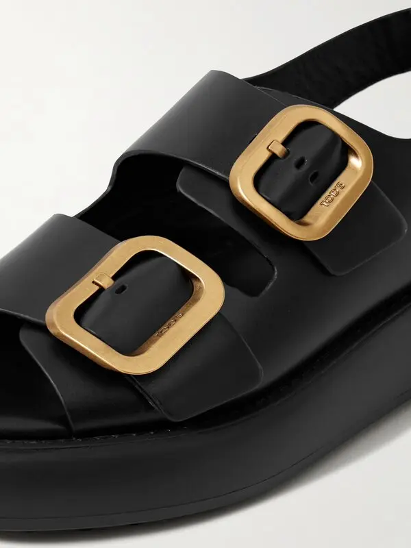 TOD'S Gomma Buckled Leather Platform Sandals - Black